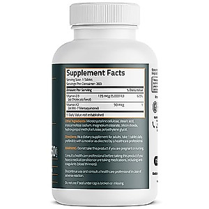Bronson Basics Vitamin K2 D3 (MK7) Supplement Non-GMO Formula 5000IU (125 mcg) Vitamin D3 & 90 mcg Vitamin K2 MK-7 Easy to Swallow Vitamin D & K Complex, 360 Tablets