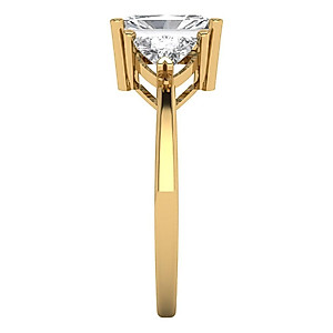 2.82Ct Brilliant Emerald Cut Clear Simulated Diamond 14K Yellow Gold Three Stone Engagement Bridal Anniversary Ring Size 4.5