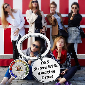 MYOSPARK The Eastern Star Inspired Gift Sorority Jewelry Sorority Sister with Amazing Grace Keychain Sisterhood Gift(OES sister KC)