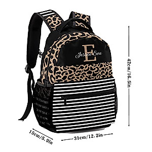 Custom Kid Backpack, Black White Striped Leopard Personalized School Bookbag with Your Own Name, Customization Casual Bookbags for Student Girls Boys