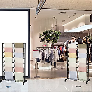 Freestanding Metal Scarf Display Rack with Wheels, Hanging Silk Shawl Fabric Pant Sheet Towel Organizer Rack, Tie Holder, Accessory Storage Rack for Clothing Retail Store Boutiques Home