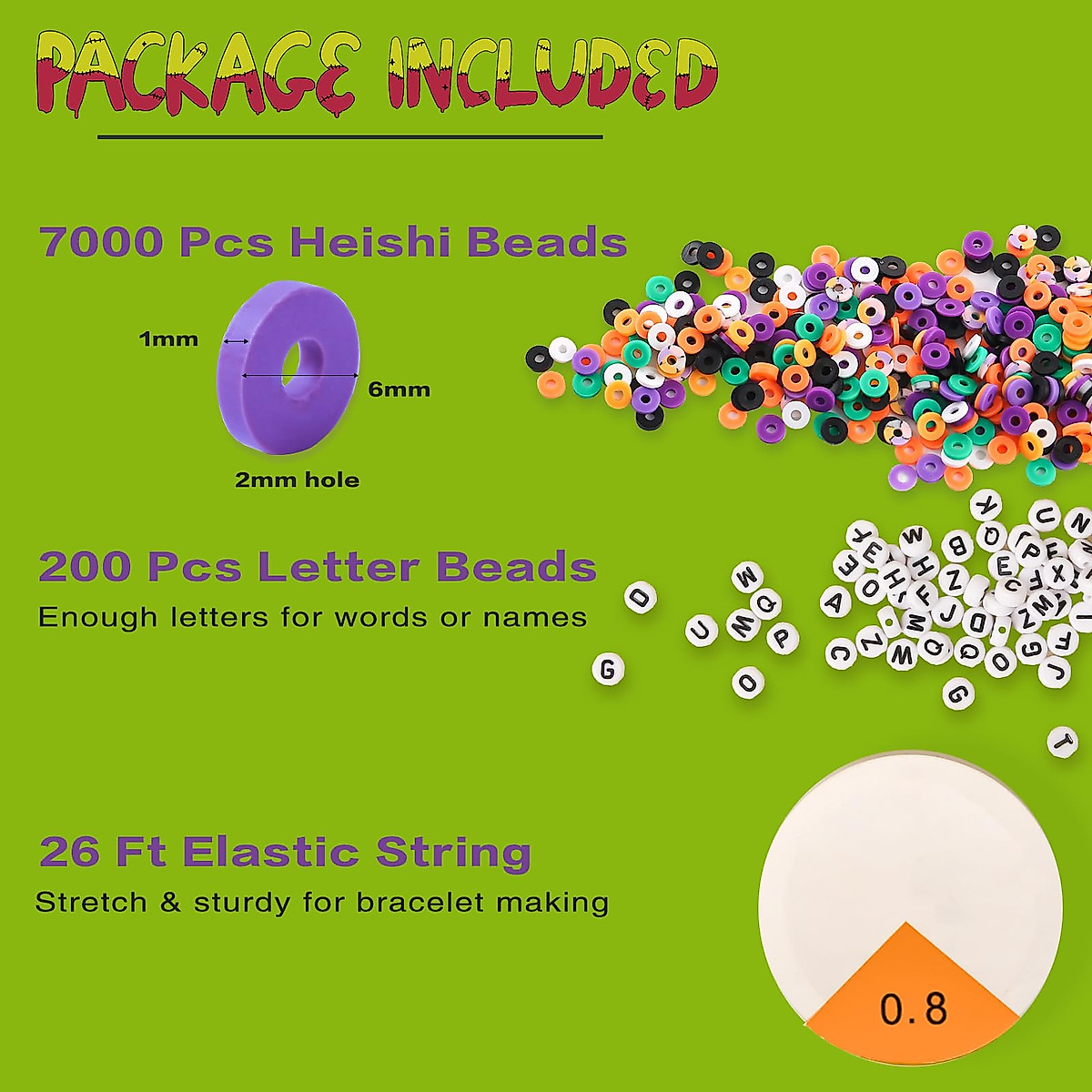 7200pcs Halloween Clay Beads Bracelet Making Kit, 10 Orange Purple Black Halloween Beads for Jewelry Making, Friendship Bracelet Kit Halloween Decorations Party Favors Crafts Gift for Women Adults