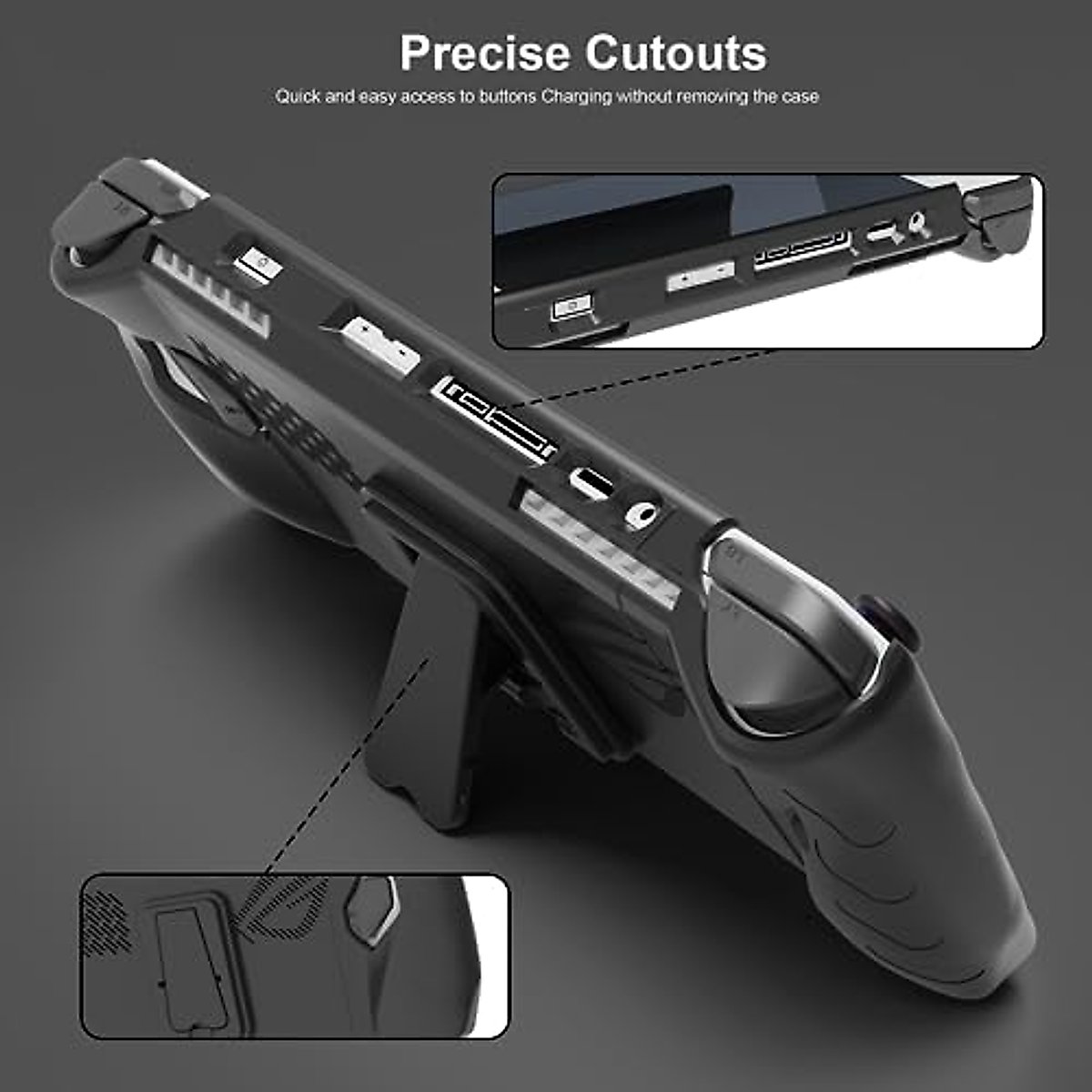 Full Protective Case for ASUS Rog Ally 2023, Rog Ally TPU Case with Detachable Front Shell Cover and Kickstand for ROG Ally Gaming Handheld Cover Case Accessories, Anti-Scratch Design, Black_Grey