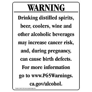 ComplianceSigns.com California Prop 65 Alcohol Warning Sign, 14x10 inch Plastic for Chemical hazmat