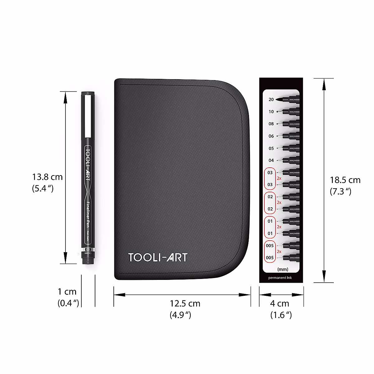 Micro-Line 14 Pens With Case, Fineliner, Multiliner, Archival Ink, Waterproof, Journaling, Illustration, Architecture, Technical Drawing, Outlining, Scrapbooking, Manga, Writing, Rock Painting Black