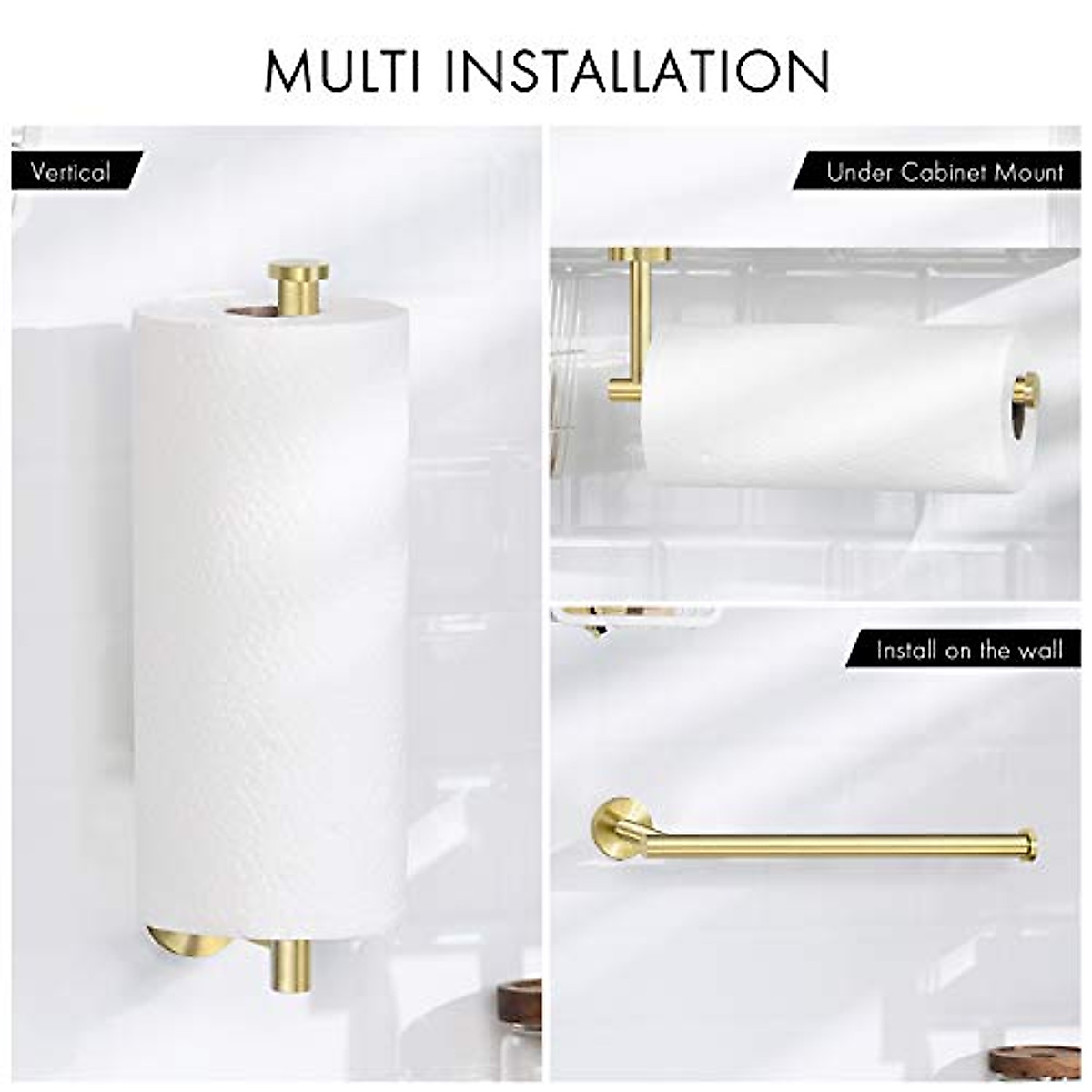 KES Kitchen Paper Towel Holder Brushed Brass for 11-Inch Long Paper Towel Roll Wall Mount Dispenser SUS 304 Stainless Steel, A2175S30-BZ