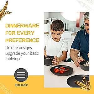 Teivio 24-Piece Kitchen Plastic Wheat Straw Dinnerware Set, Service for 6, Dinner Plates, Dessert Plate, Cereal Bowls, Pasta Bowls, Unbreakable Outdoor Camping Dishes, Black
