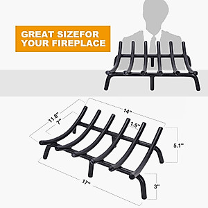 Fireplace Grate 17 Inch Solid Round Steel 3/4" Bar Heavy Duty Firewood Stove Log Holder Rack Grates Wrought Cast Iron Indoor Outdoor Camping Chimney Hearth Wood Burning Fireplace Accessories Tools