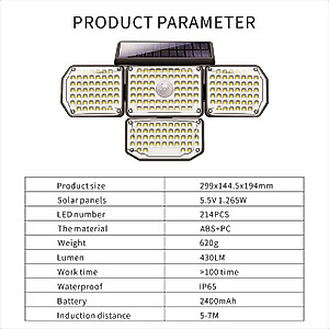 UNITXIN Solar Motion Sensor Lights 214 LED 4 Heads Adjustable 3000lm Ultra Bright Outdoor Waterproof Solar Powered Rotable Flood Light for Yard Garage Entryway Patio (2 Pack)