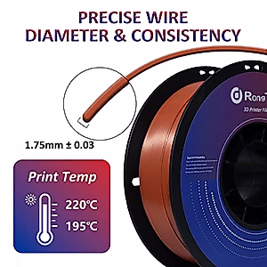PLA Silk Copper 3D Printer Filament 1.75mm, RongTong 3D Printing Silk PLA 1kg/2.2lb Spool Printing Material, Silky Shiny Metallic Luster Surface Filament, Fits Most FDM 3D Printers