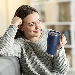 HASLE OUTFITTERS 20oz Tumbler with Lid, Stainless Steel Tumbler with Handle, Metal Insulated Travel Coffee Mug with Handle, Double Wall Vacuum Spill Proof Tumbler Cup, Navy 1 Pack