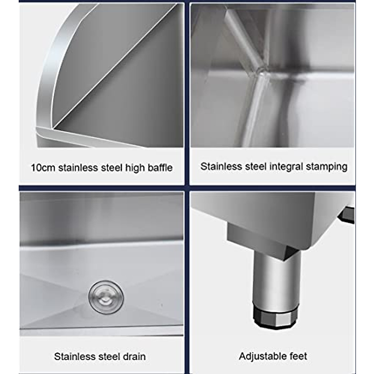 Commercial Floor Mop Sink, Heavy Duty 304 Stainless Steel Service Basin Wash Station with Large-Diameter Drainage Holes, for Garage, Shop, Basement,17.7in