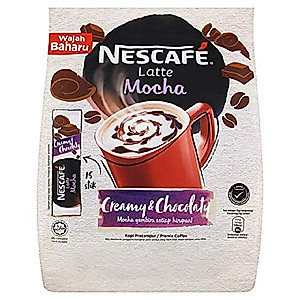 Nescafe 3 in 1 MOCHA Coffee Latte - Instant Coffee Packets - Single Serve Flavored Coffee Mix (15 Sticks)