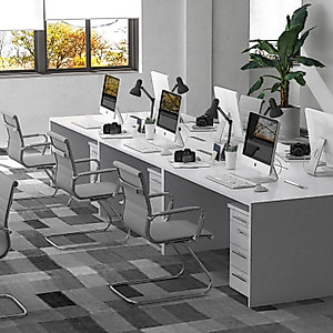 CIMOTA Waiting Room Chairs Leather Office Guest Chair Mid Back Reception Chairs with Sled Base for Meeting/Patient/Conference Room, Grey Set of 8