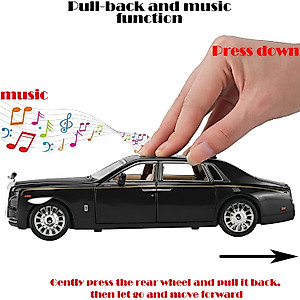Toy Car Model Black Rolls-Royce Phantom Alloy Collectible Pull Back Vehicles Diecast with Light and Sound