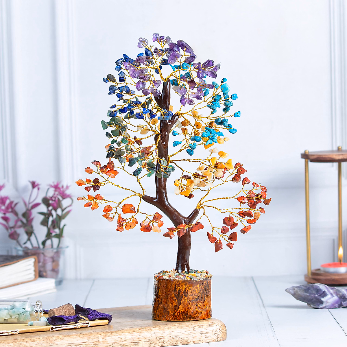 Crocon Seven Chakra Crystal Tree of Life - Gemstone Tree - 7 Chakra Tree - Crystal Tree for Positive Energy - Feng Shui - Money Tree Bonsai - Gem Stone Tree + Home Decor - Thoughtful Gift for Women