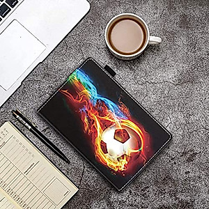 POIUYTREW Case for All-New Amazon Kindle Fire 7 Tablet (7", 12th Generation, 2022 Release) Latest Model - PU Leather Folio Case with Smart Auto Wake/Sleep, Flame Football
