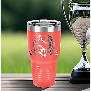Polar Camel Customized Soccer Tumbler 30oz with Straw, Personalized Insulated Coach Tumbler Engraved in USA - Basketball, Soccer Coach Gift (Coral)