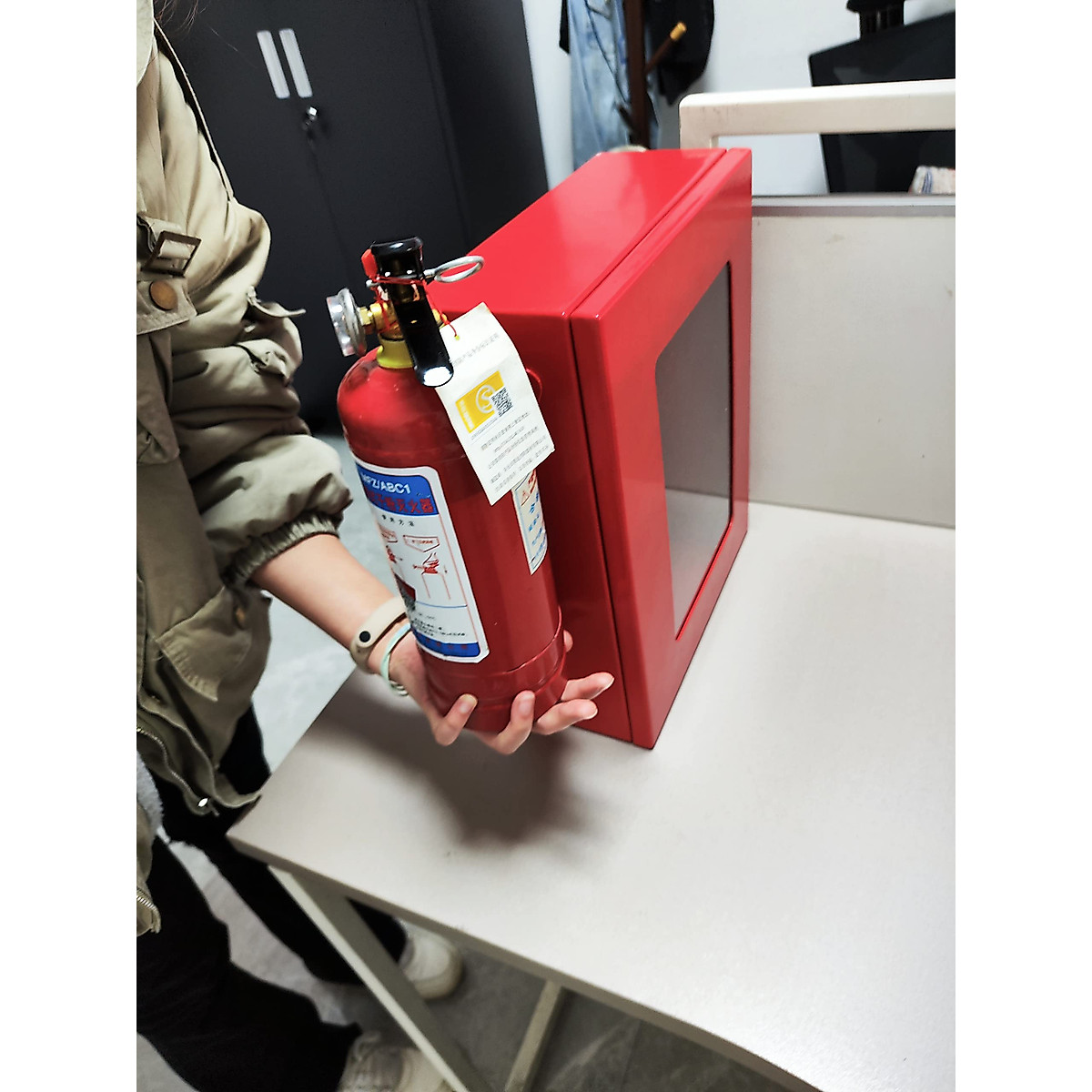 Cabinet for Fire Escape Ladder 2-Story Small | Box for Fire Rescue Stuff | Comes with Hooks for Fire Blanket and Fire Extinguishers - 14 * 11 * 5 inches | External Storage for Emergency Ladder