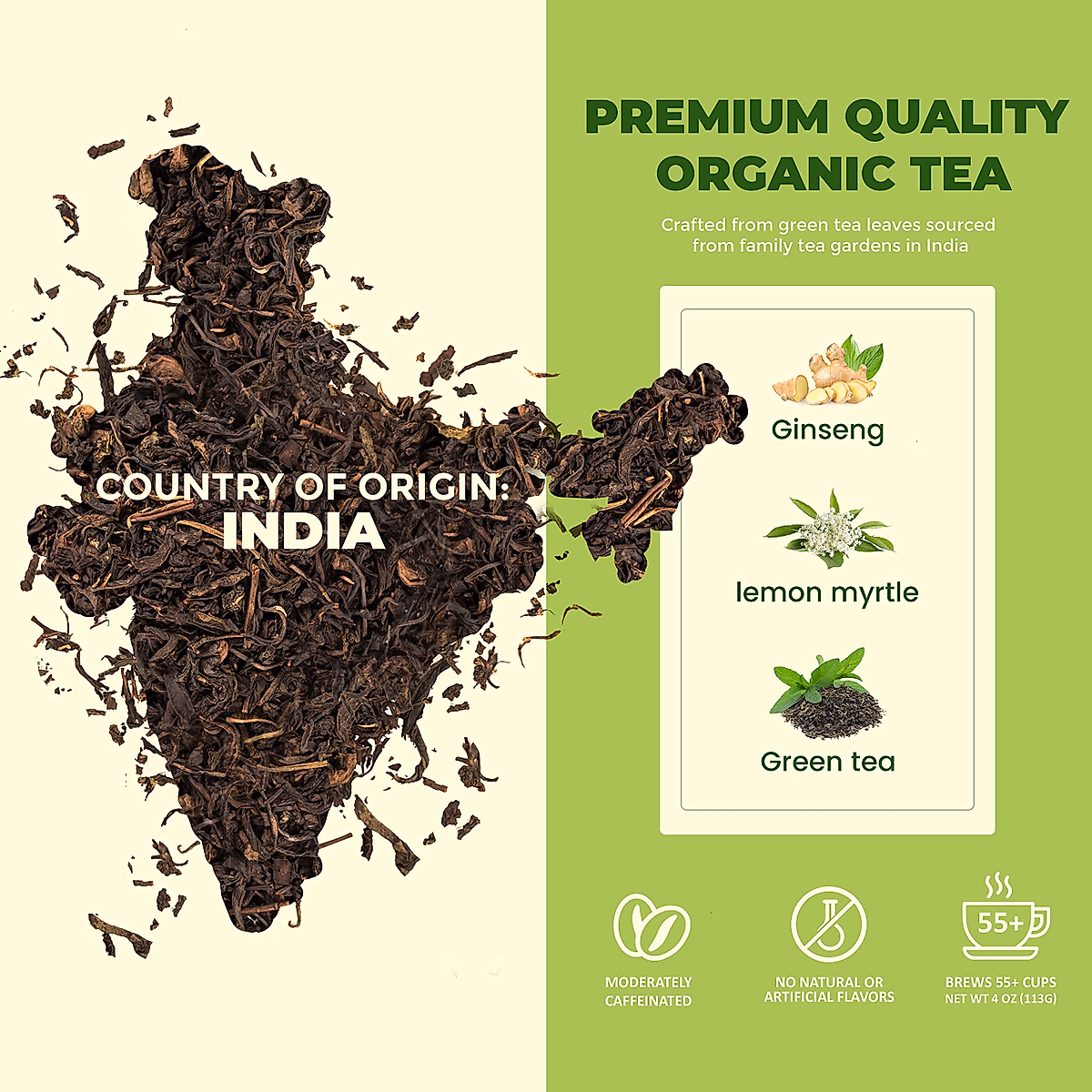 Gardenika Organic Ginseng Green Loose Leaf Tea – Kosher, No Natural or Artificial Flavors – 4 oz