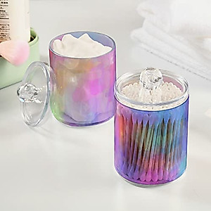 4 Pack Qtip Holder Dispenser Rainbow Tie Dye Iridescent Dharma Dye Cotton Ball Cotton Swab Cotton Round Pads Floss Clear Bathroom Storage Containers Plastic Apothecary Jars with Lids