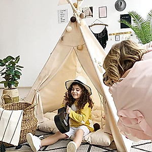 RongFa Teepee Tent for Kids-Portable Children Play Tent Indoor Outdoor (Beige Without Mat)