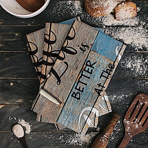 Kitchen Dish Towels 3 Pack-Super Absorbent Soft Microfiber,Marine Life Starfish Beach Life is Better at The Beach Rustic Wood Grain Cleaning Dishcloth Hand Towels Tea Towels for Kitchen Bathroom Bar