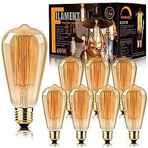 LUXON 8-Pack Edison Bulbs Antique Vintage Style Incandescent Light Bulb Dimmable Amber Warm 60W E26 Base for Wall Sconce Chandelier Retro Fixture