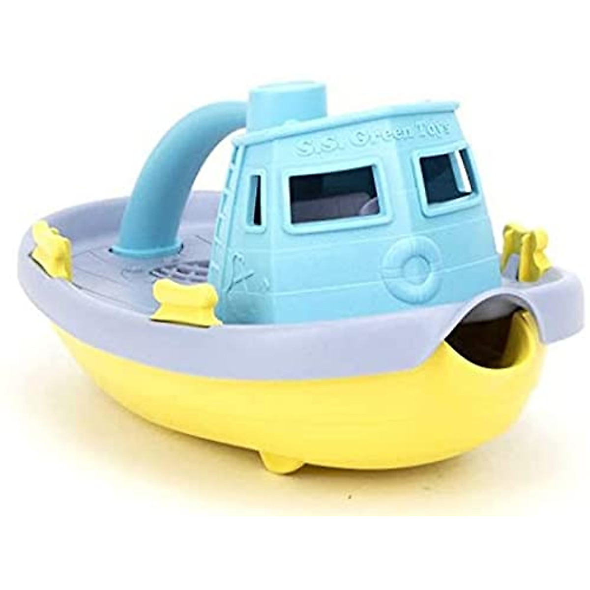 Green Toys Tugboat, Grey/Yellow/Turquoise Assorted - Pretend Play, Motor Skills, Kids Bath Toy Floating Pouring Vehicle. No BPA, phthalates, PVC. Dishwasher Safe, Recycled Plastic, Made in USA.