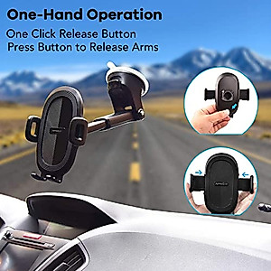 APPS2Car Suction Cup Phone Holder Windshield/Dashboard/Window, Universal Dashboard & Windshield Suction Cup Car Phone Mount with Strong Sticky Gel Pad, Compatible with iPhone, Samsung &Other Cellphone