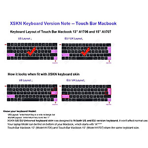XSKN Spanish Language Silicone Keyboard Skin Cover for New MacBook Pro 13 (A2159 A1989 A1706) & for MacBook Pro 15 (A1990 A1707) Plus Touch Bar Sticker US EU Universal Layout (Black)