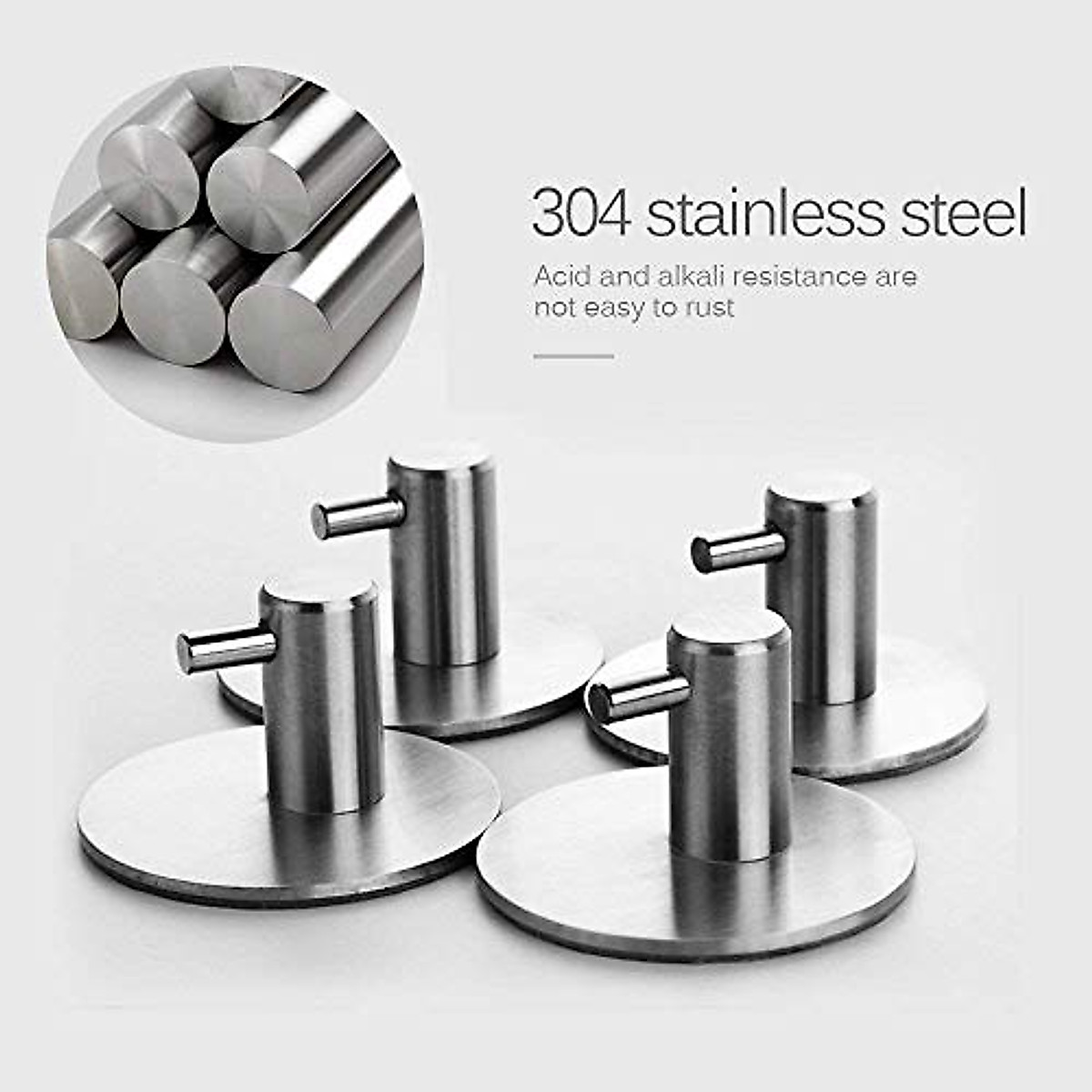 Onwon Self Adhesive Bathroom Hook Towel Robe, Brushed SUS304 Stainless Steel, Coat Hook, Key Holder, Umbrella Hats Clothes Heavy Duty Wall Hooks, Pack of 4 Pieces