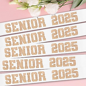 8 Pcs White Senior 2025 Sashes with Champagne Gold Glitter Letters - Graduation Celebration sash, Senior Sashes Class of 2025, Senior Cheer Sash, Class Competition Sashes, Graduation Party Supplies