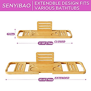 Premium Bathtub Tray Caddy - Expandable Bath Caddy Tray - Adjustable Bamboo Bath Caddy Tub Table - Unique House Warming Gifts New Home - Nature Bamboo