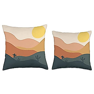Camille Cate Modern Design Abstract Mountains Cactus Desert Landscape in Terracotta Throw Pillow, 16x16, Multicolor