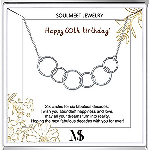 SOULMEET 60th Birthday Gifts Necklace, Sterling Silver Six Circles Necklace for Her 6 Decades Jewelry Gift 60 Years Old