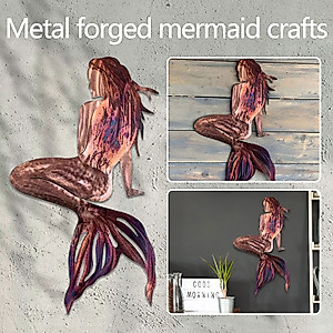 JACE Metal Wrought Iron Mermaids Crafts, Mermaid Metal Art Wall Decor, Wrought Iron Mermaid for Home Garden Beach Decoration (Copper)