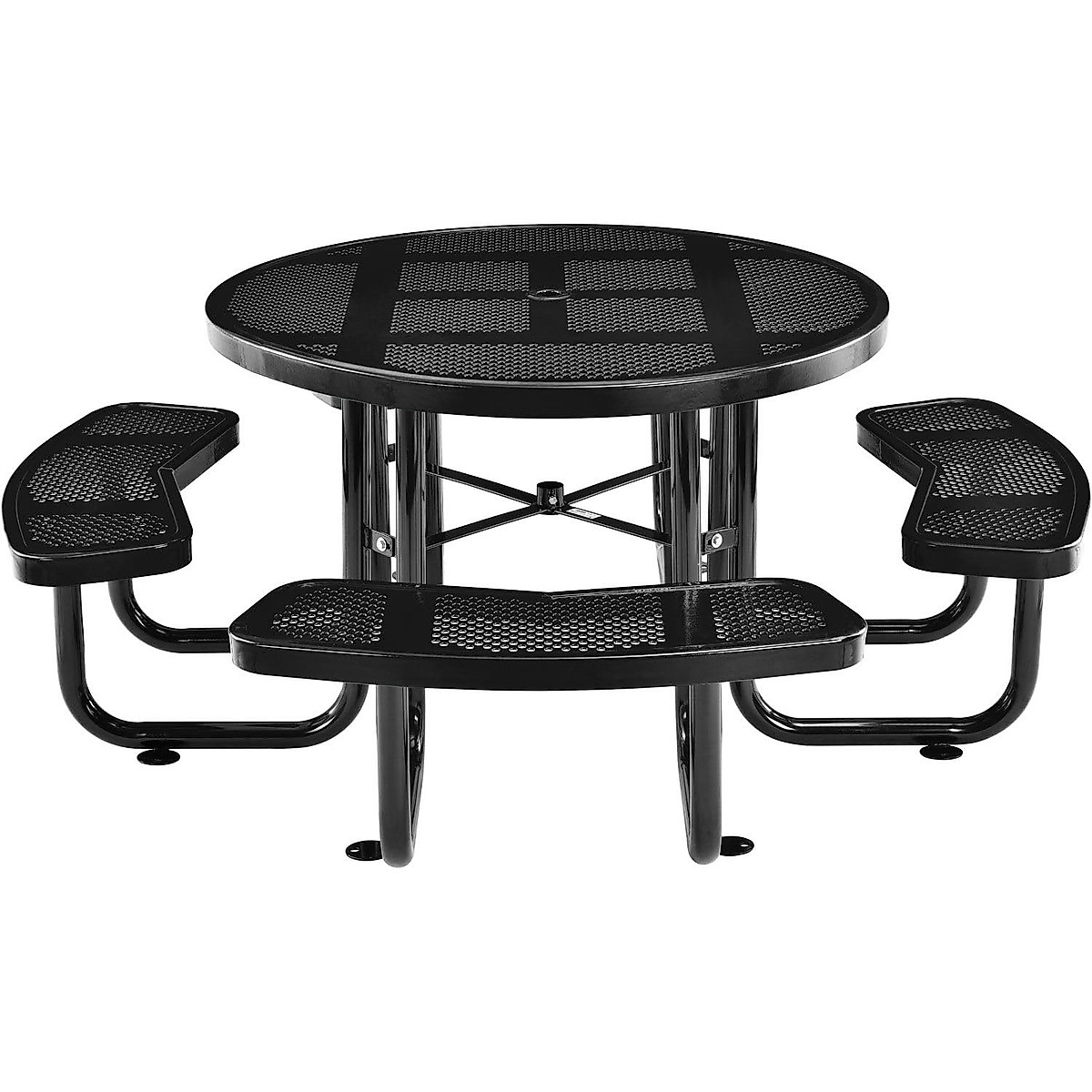 Global Industrial 46" Round Perforated Metal Outdoor Picnic Table, 84" W x 84" D Overall, Black