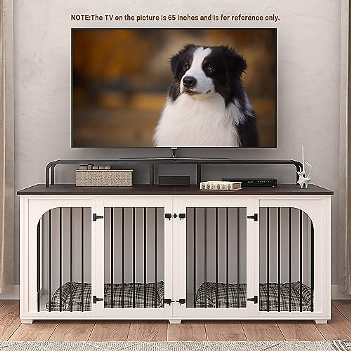 74.8" XXL Double Dog Kennel Furniture for Large Breed,Heavy Duty Wooden Dog Crate Cage Furniture Style with Storage Rack Shelf and Divider for 2 Dogs Indoor,White