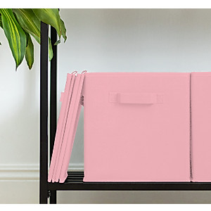 Pomatree 13x13x13 Inch Storage Cubes - 4 Pack - Large and Sturdy Storage Bins | Dual Handles, Foldable | Cube Organizer Bin | Fabric Baskets for Organizing Closet, Clothes and Toys (Pink)