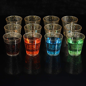 WELLIFE 200 PACK Plastic Gold Glitter Shot Cups, 2OZ Disposable Shot Glasses,Small Hard Plastic Tumblers,Gold Tasting Sampling Cups,Premium Mini Container Perfect for Whiskey for Party