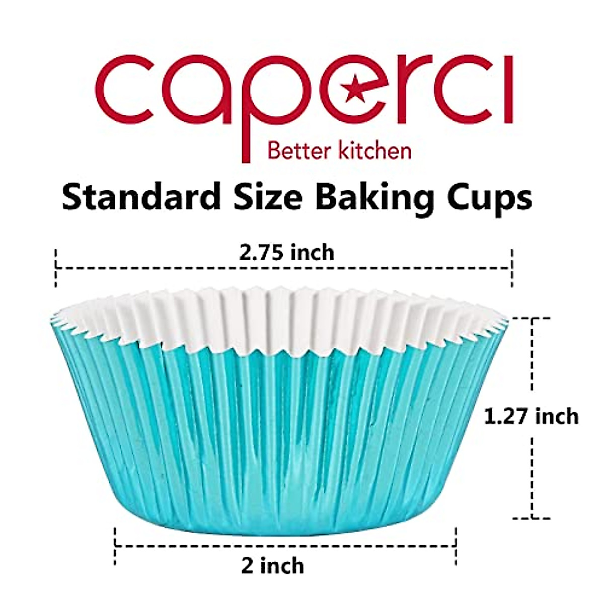 Caperci Aqua Sky Foil Cupcake Liners Standard Size Baking Cups Muffin Wrappers, 150-Pack