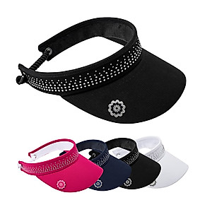 Surprizeshop Womens Golf Crystal Visor | Telephone Wire | Built in Magnet | Ball Marker | Multiple Colors | Golf Visor (Black)