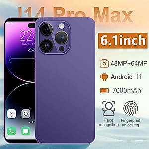 ariarly Unlocked Cell Phone I14 Pro Max 6.1 Inch Smartphone for Androd 11.0 4GB + 64GB Support 5G Dual Band with 7000mAh Battery 8MP 16 MP Camera purple