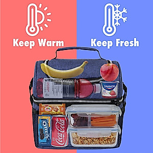 OPUX Lunch Box For Men Women, Insulated Large Lunch Bag Adult Work, Double Decker Lunchbox Meal Prep Dual Compartment Leakproof Lunch Cooler, Soft Lunch Pail Tote Boys Girls Kids School, Navy Blue 12L