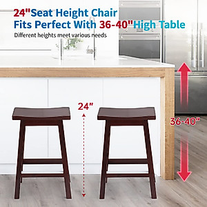 PayLessHere Bar Stools Set of 2 for Kitchen Counter Solid Wooden Saddle Stools 24-Inch Height Home Furniture Barstool, Brown