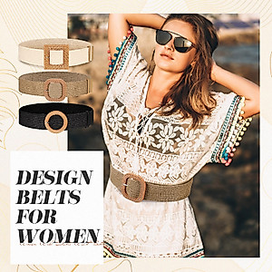 Syhood 3 Pieces Straw Woven Elastic Waist Belt for Women Bohemian Dress Braided Belt (Black, Khaki, Beige,Fit Waist Size Below 40&#039;&#039;)