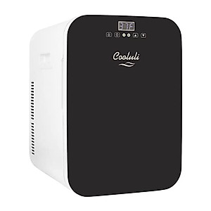 Cooluli 20L Mini Fridge For Bedroom - Car, Office Desk & College Dorm Room - Glass Front & Digital Temperature Control - 12v Small Refrigerator for Food, Drinks, Skincare, Beauty & Breast Milk (Black)