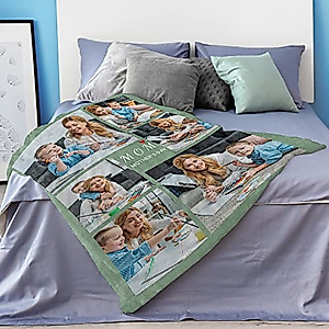 DIYKST Custom Mother's Day Blanket with Photo Collage Text Personalized Photo Blanket for Mom/Grandma/Wife Gifts from Daughter Son Customized Throw Blanket for Mom Birthday Made in USA