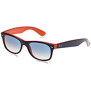 Ray-Ban RB2132 New Wayfarer Square Sunglasses, Blue On Orange/Clear Gradient Blue, 52 mm
